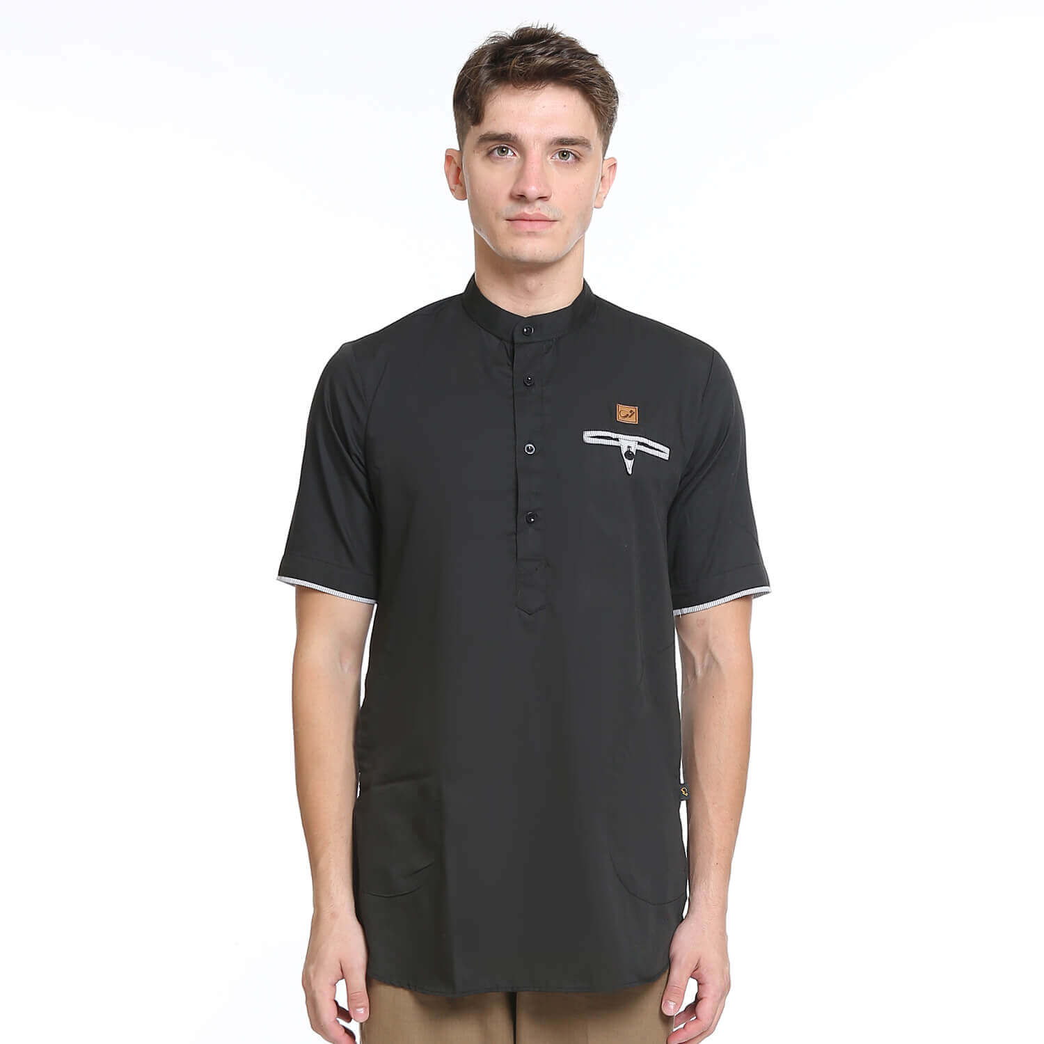 KURTA TANGAN PENDEK YAKA 33 - Hitam,M - Rumah Muslim Bandung