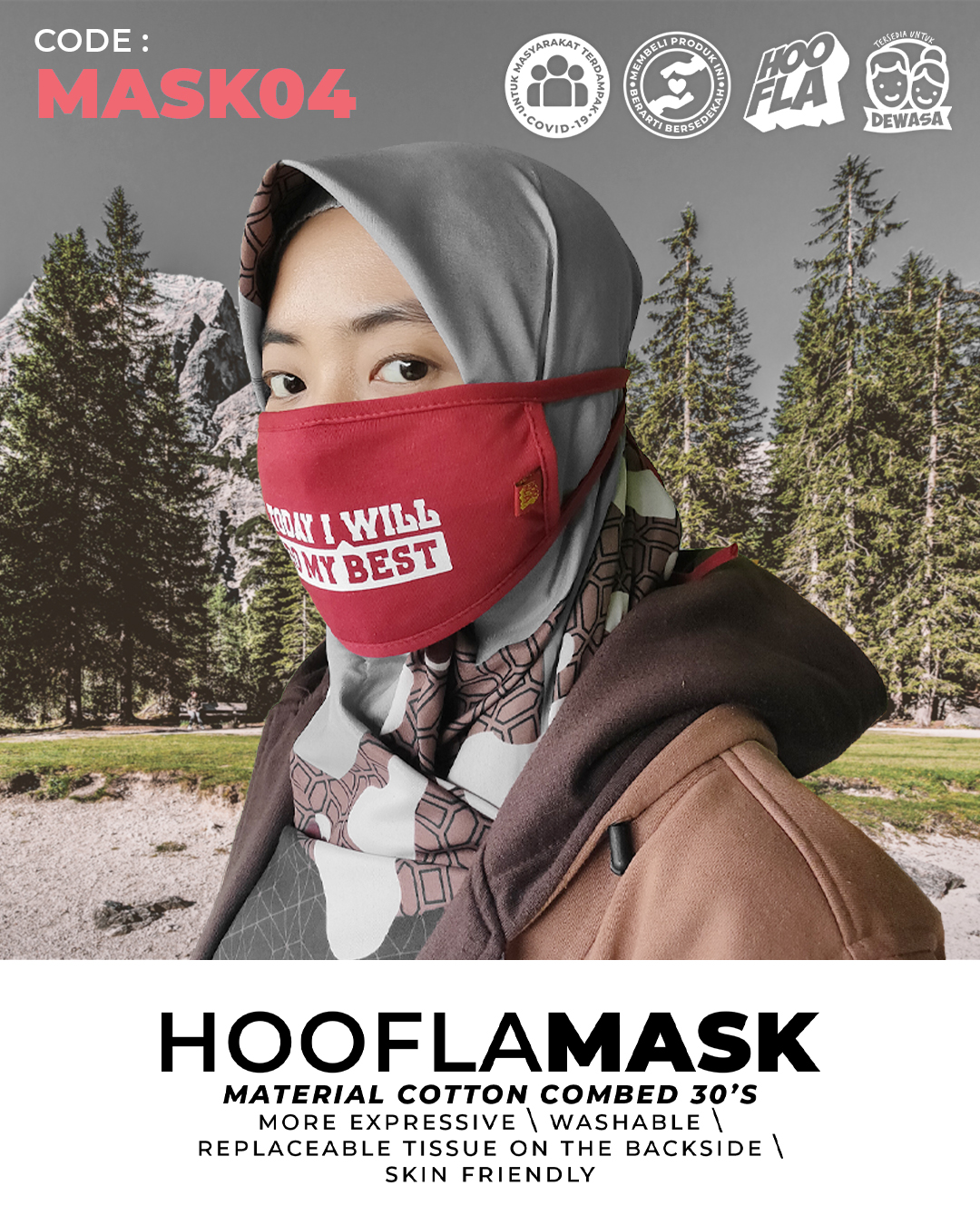 MASK 04 MASKER TODAY I WILL - Merah,All Size ( M Fit to L) - Fashion ...