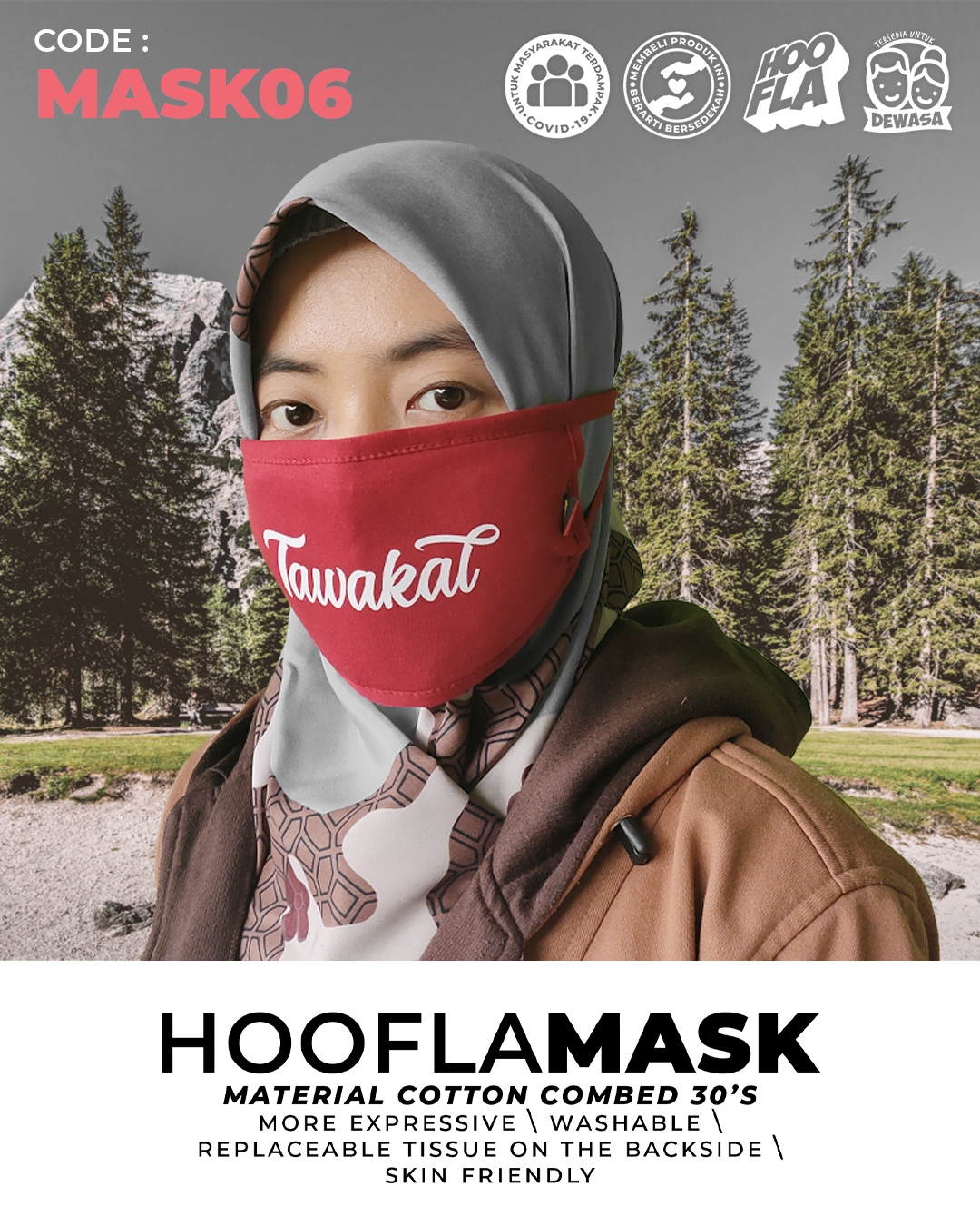 MASK 06 MASKER TAWAKAL - Merah,All Size ( M Fit to L) - Fashion Anak ...
